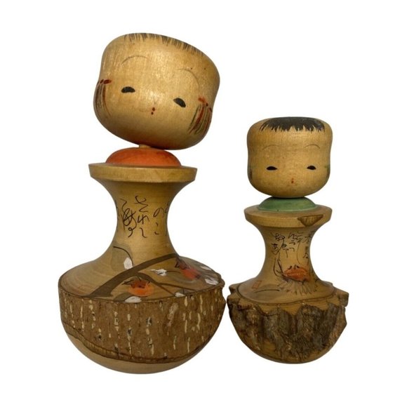 Accents | Japanese Kokeshi Bobble Head Doll Girl And Boy Tree Like Base ...